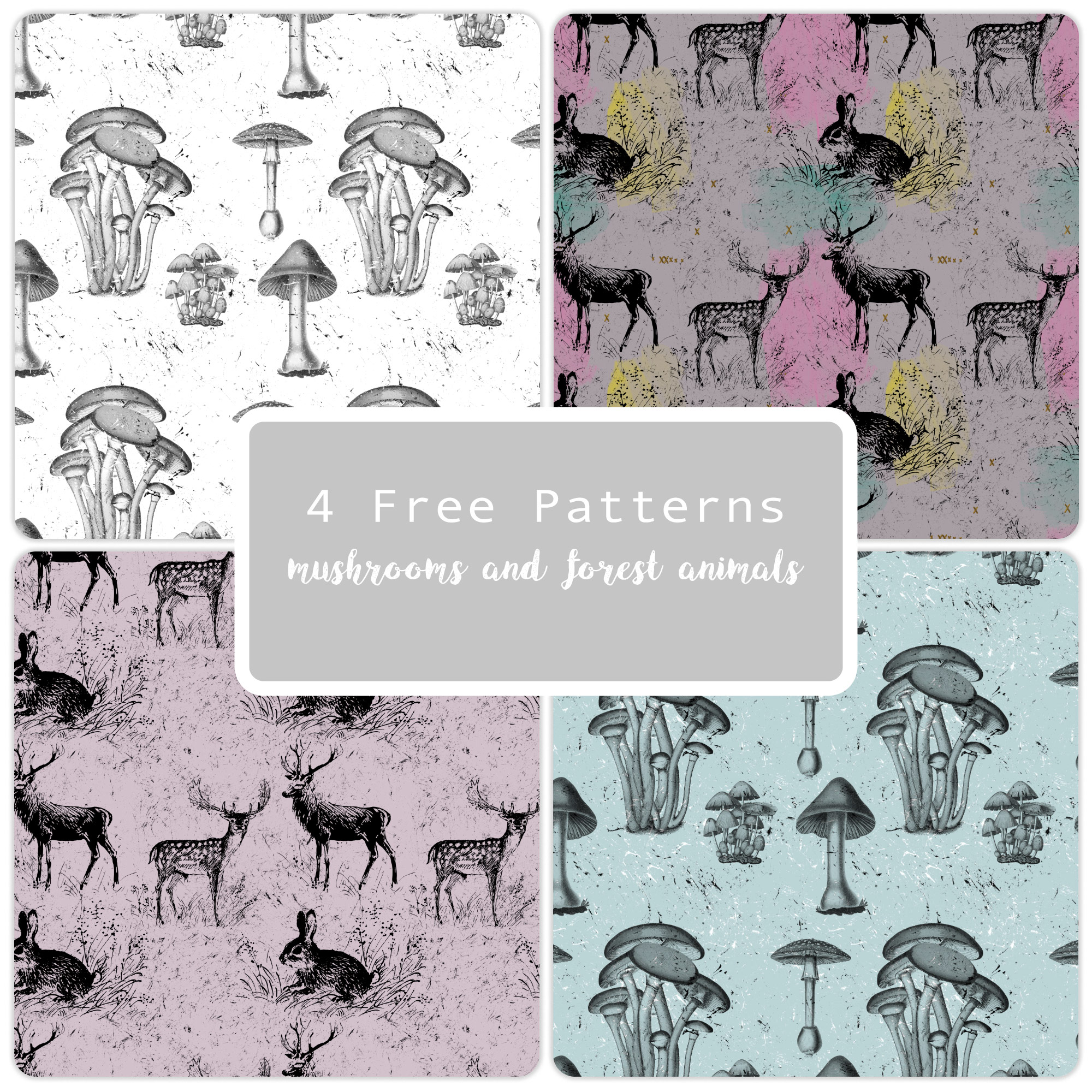 4 Free Patterns Mushrooms and Forest Animals - Free PAT Download ...